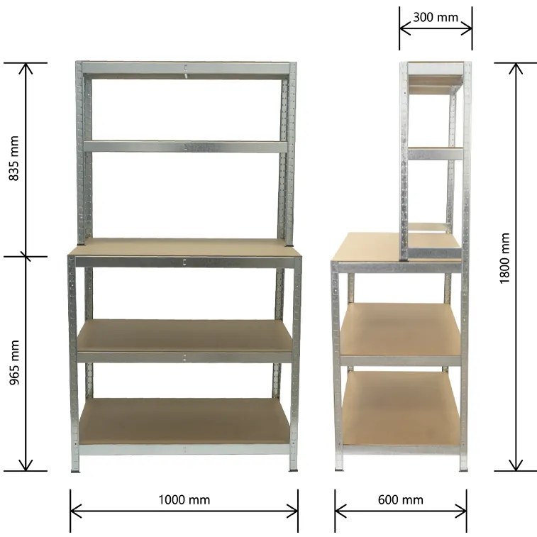 Policový regál s pracovní plochou | 5 polic | 1000 x 600 x 1800 mm Matabro MB-SH08