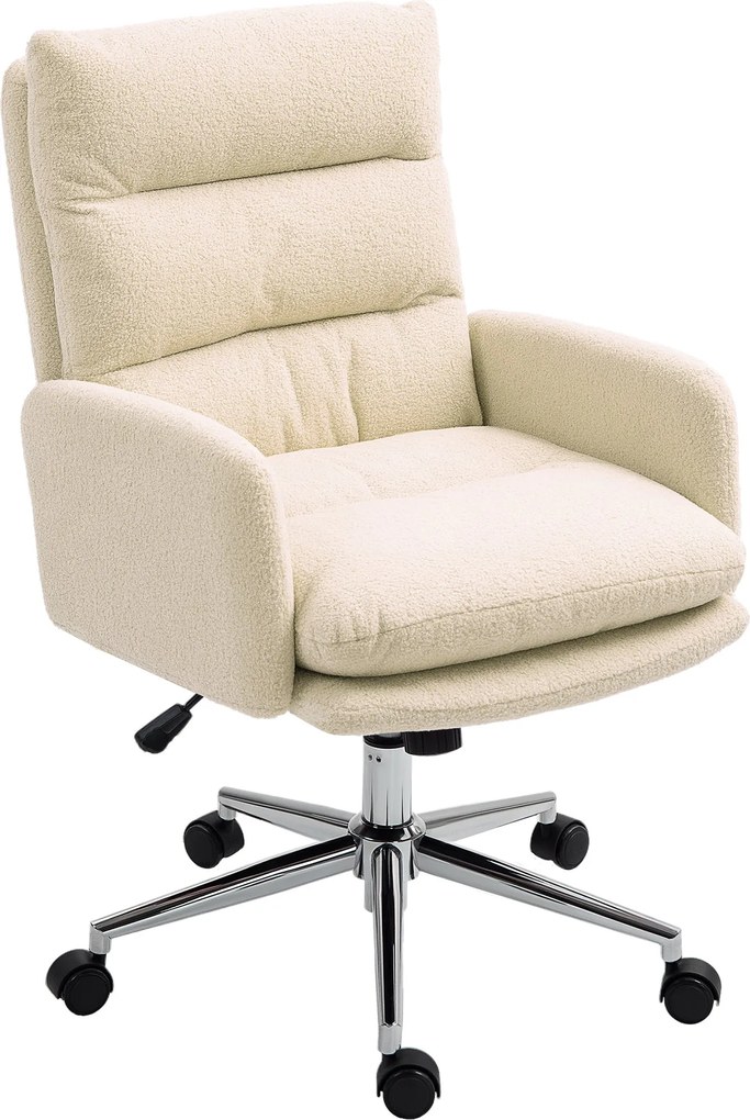 HOMCOM Ergonomická kancelářská židle s opěrkou na ruce, design z umělé ovčí vlny, výškově nastavitelná otočná židle s funkcí náklonu, polstrovaná kanc