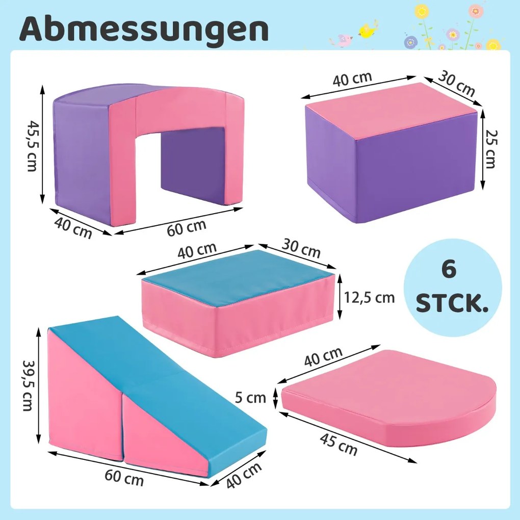 Costway 6 ks. Schaumstoffbausteine Softbausteine mit Tunne Treppe a Rampe