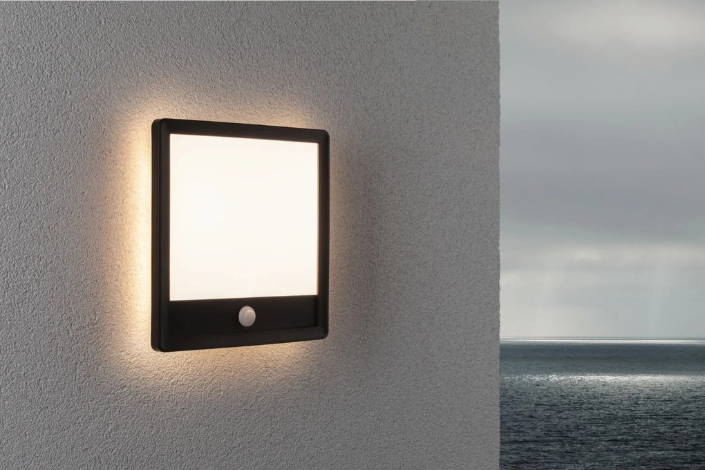 P 94665 LED venkovní panel Lamina vč. pohybové čidlo IP44 hranaté 250x250mm 3000K 14,5W 230V černá umělá hmota - PAULMANN