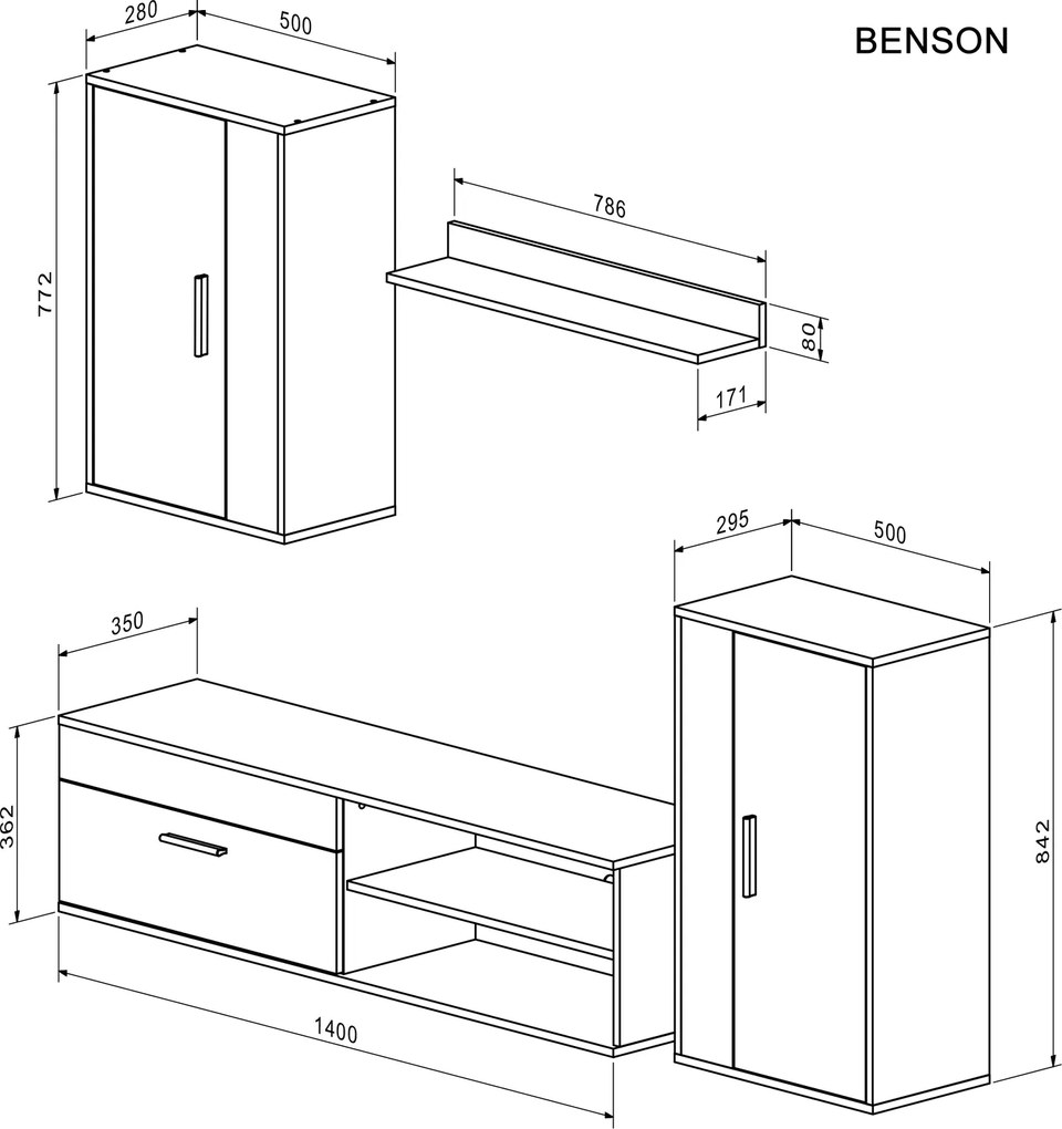 Sada obývacího nábytku Benson dub artisan/kašmír
