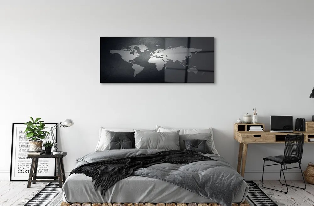 akrylový obraz Černém pozadí White mapa 120x60 cm