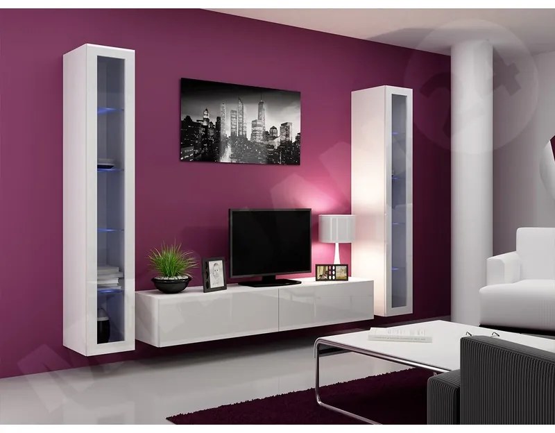 Obývací stěna Zigo V, Osvětlení: osvětlení LED RGB - barevné, Barva: bílá / bílá lesk