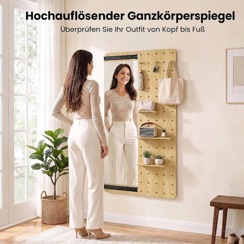 Costway Nástěnné zrcadlo 140 cm s děrovaným panelem a policemi