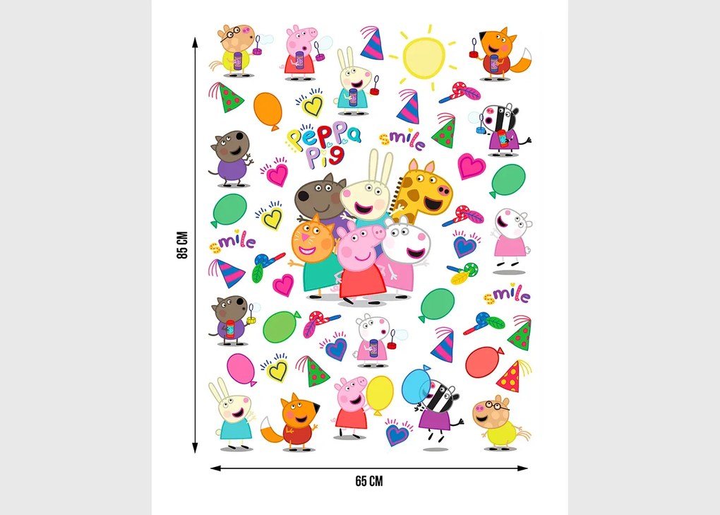 Dětská samolepka na zeď Prasátko Peppa Všichni Přátelé | 65 x 85 cm | DDK2357