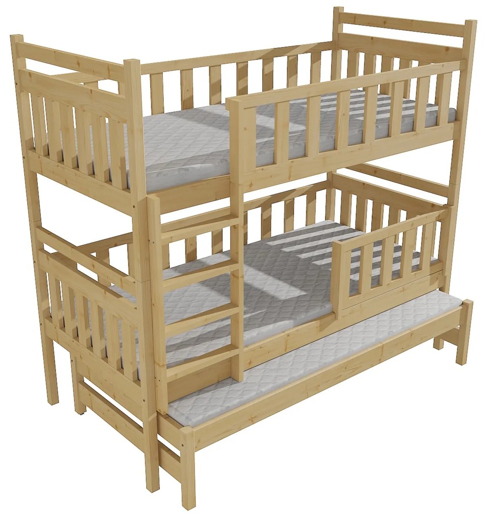 Vomaks Patrová postel s výsuvnou přistýlkou PPV 008 se zábranou Rozměr: 80 x 180 cm, Barva: barva růžová, Prostor mezi lůžky: 80 cm