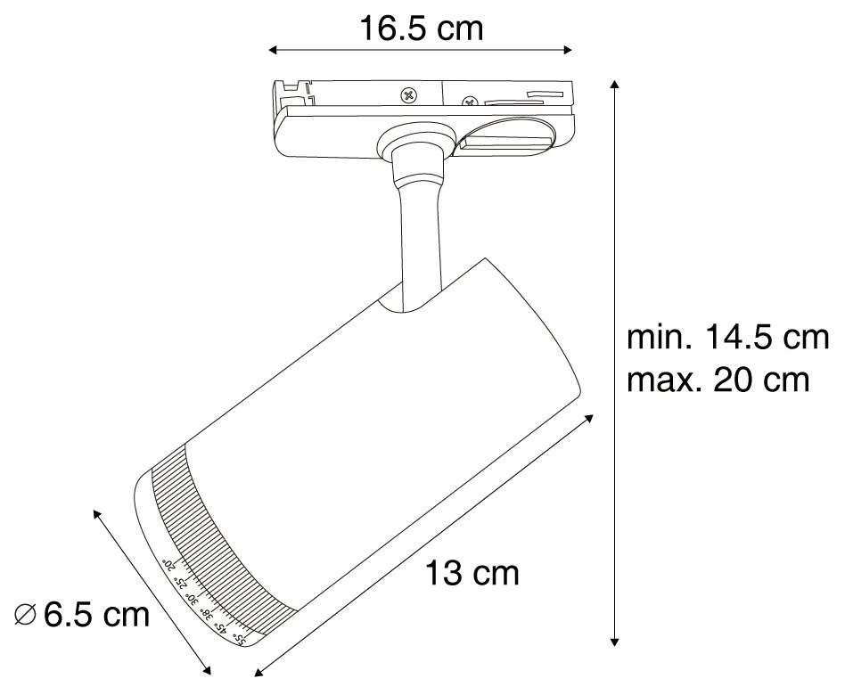 Moderní černé bodové svítidlo pro 1fázový kolejnicový systém vč. LED otočné a naklápěcí - Iconic Zoom