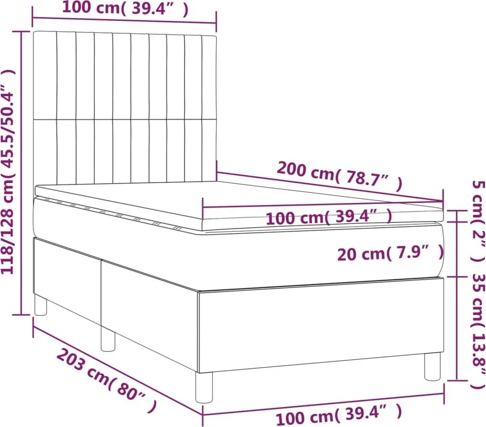 vidaXL Box spring postel s matrací 100x200 cm samet [3143132] Barva: Tmavě moddrá