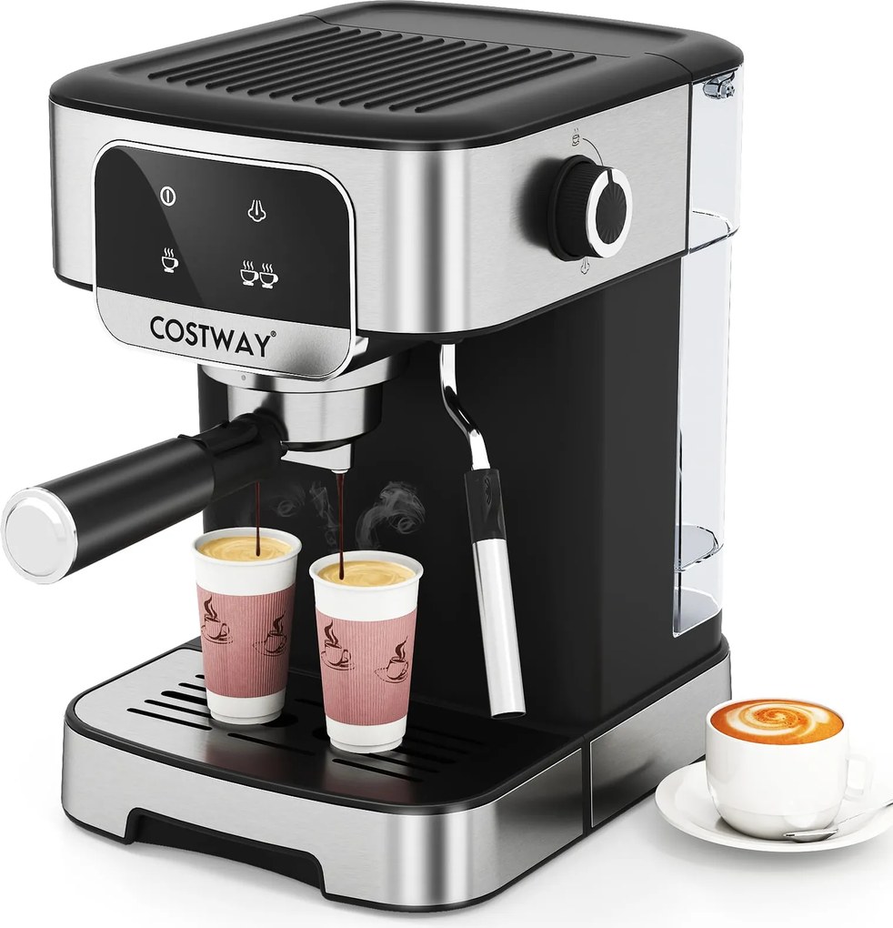 Costway Espresso kávovar 20 Bar 1200 W Espressovač s parním napěňovačem mléka 18