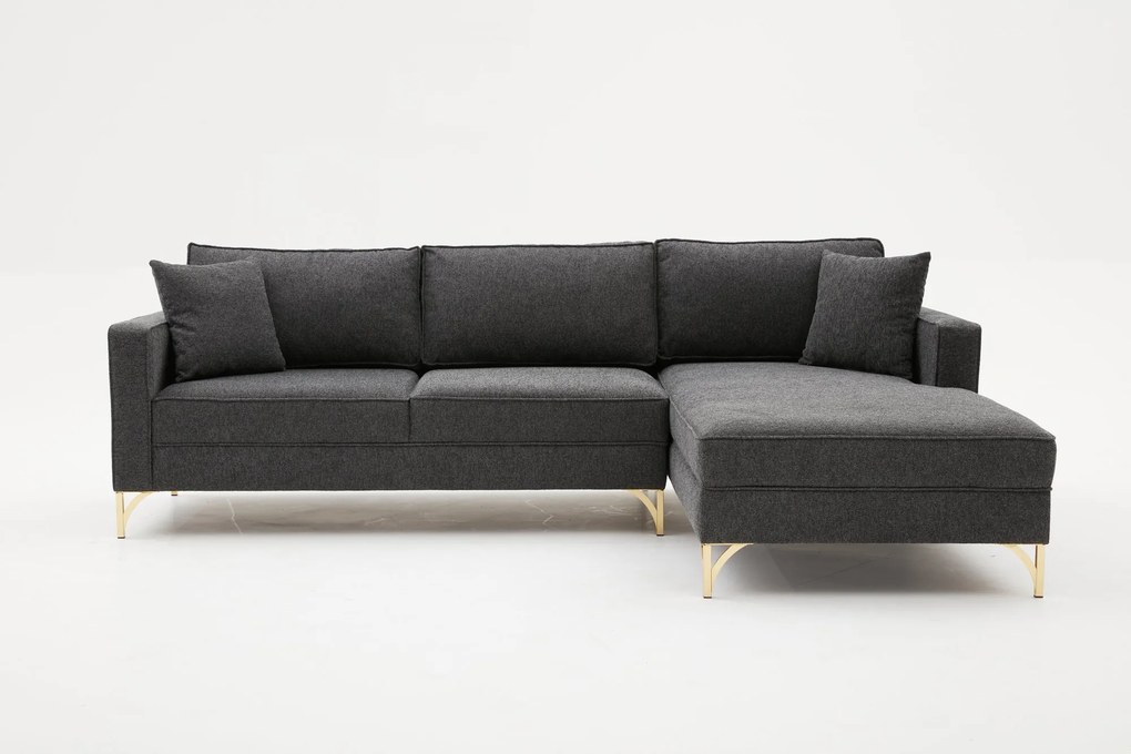 Hanah Home Rohová pohovka BERLIN antracitová se zlatou pravá 258 cm 825BLC2804