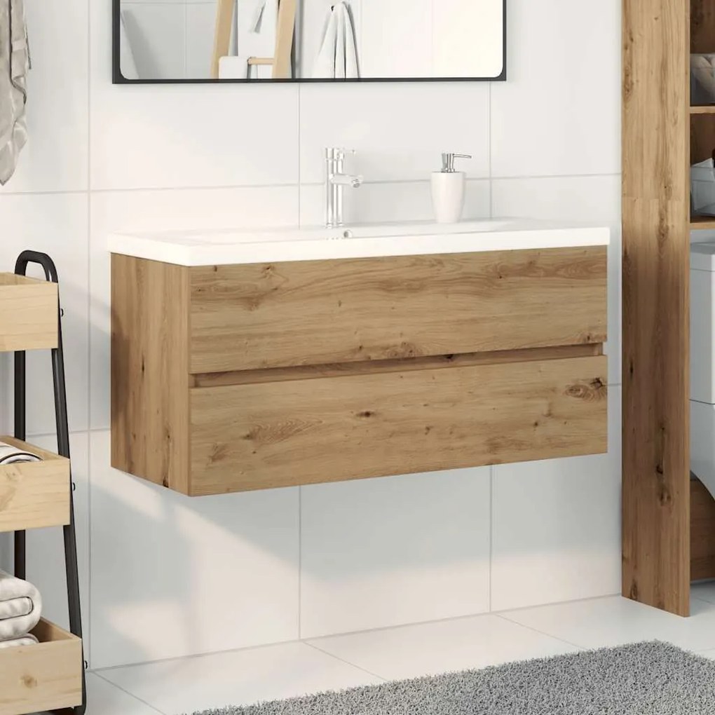Umyvadlová skříňka s vestavěným umyvadlem a baterie dub artisan 3328938