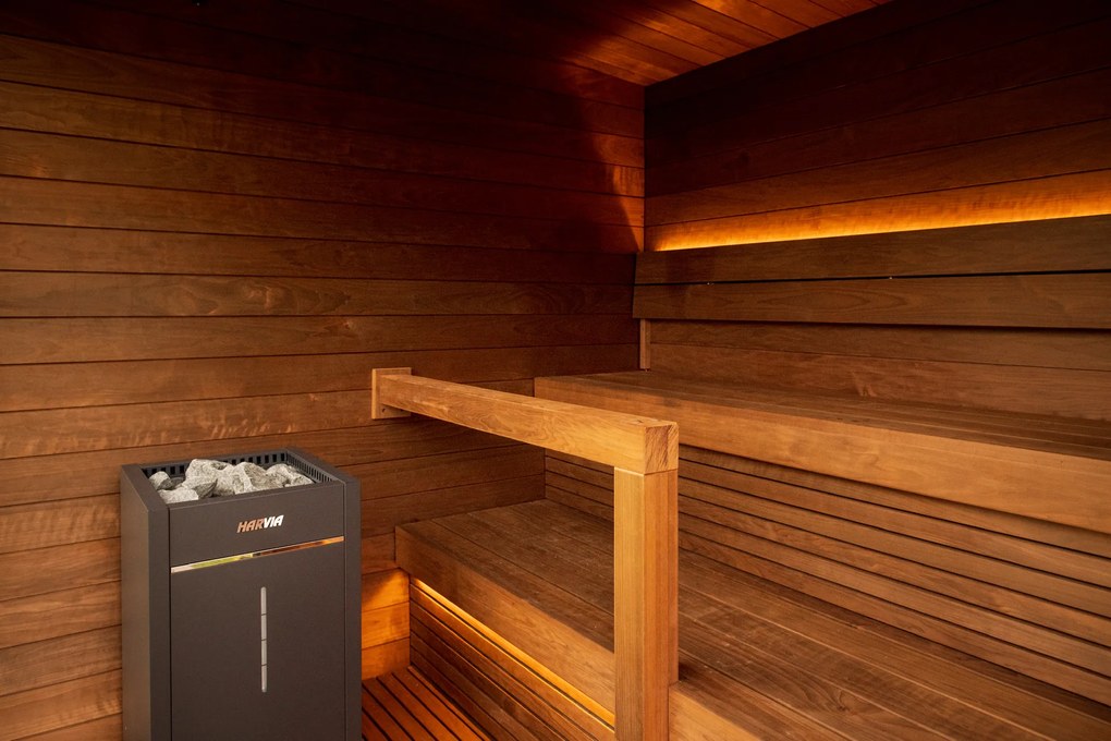 Sauna Kirami FinVision® - M Nordic misty Varianta: s ohřívačem Harvia Virta Combi, Orientace: Levá