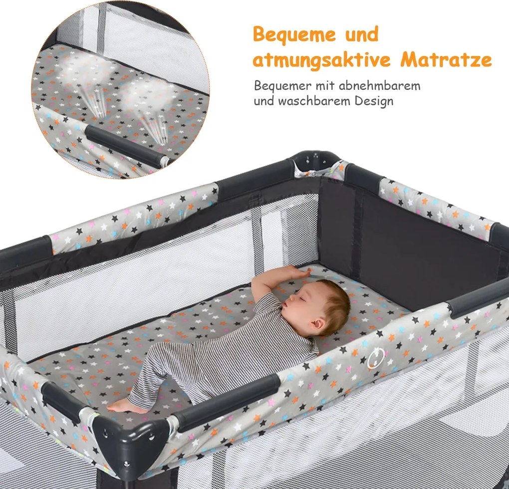 Costway 2 v 1 Cestovní postýlka a ohrádka – 125 × 65 × 76 cm