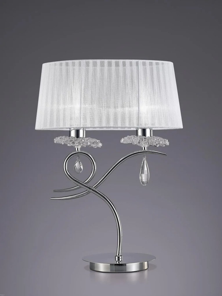 Mantra 5278 Louise, stolní lampa, 2x13W LED E27, chrom, křišťál/stínítko z bílého textilu, výška 55,2cm