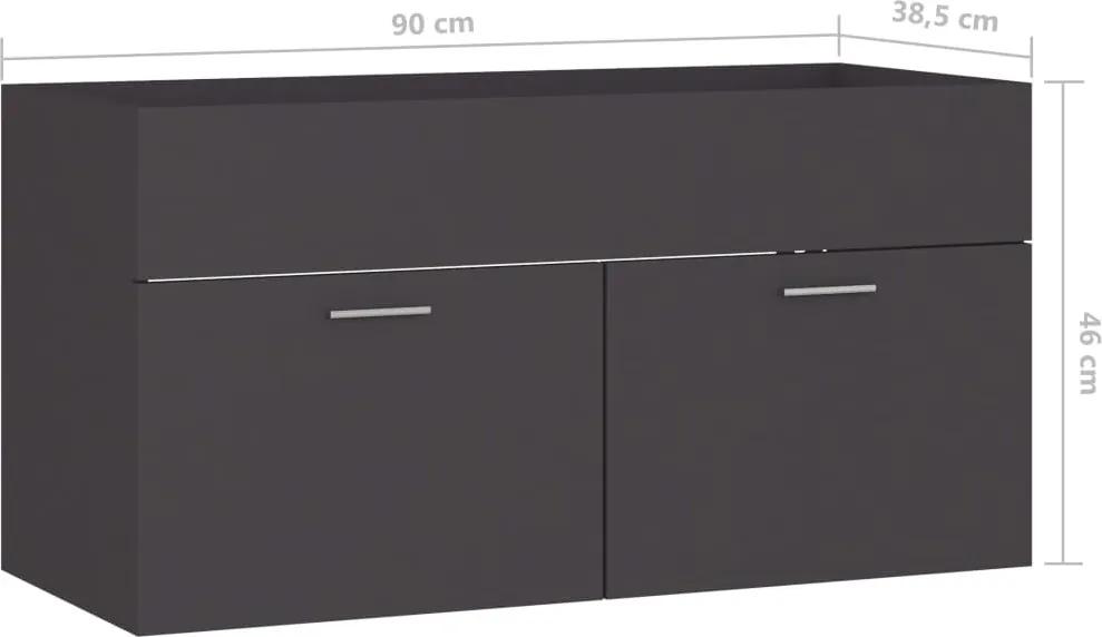 vidaXL Skříňka pod umyvadlo 90x38,5x46 cm kompozitní dřevo [804667] Barva: šedá s vysokým leskem