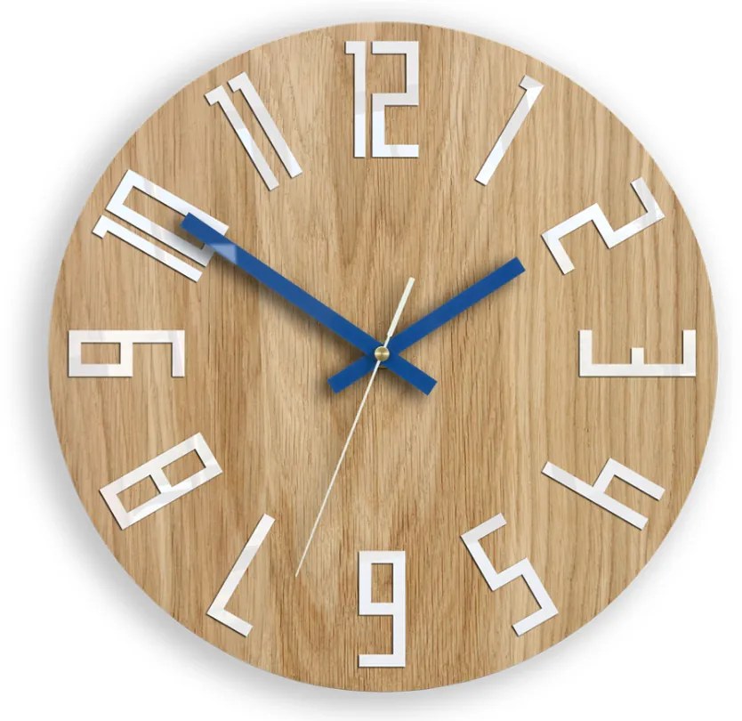 M.Clock Unikátní nástěnné dřevěné dubové hodiny 33,5cm různé barvy Barva: Granátová