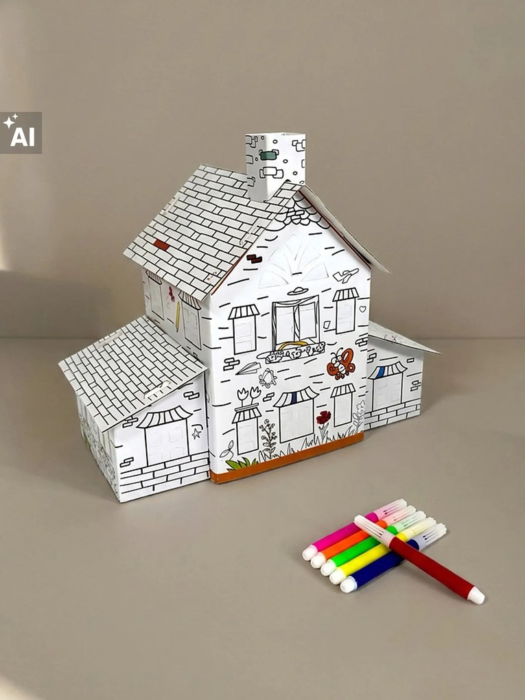 Sinsay - DIY sada na sestavení a vybarvení domečku - vícebarevná