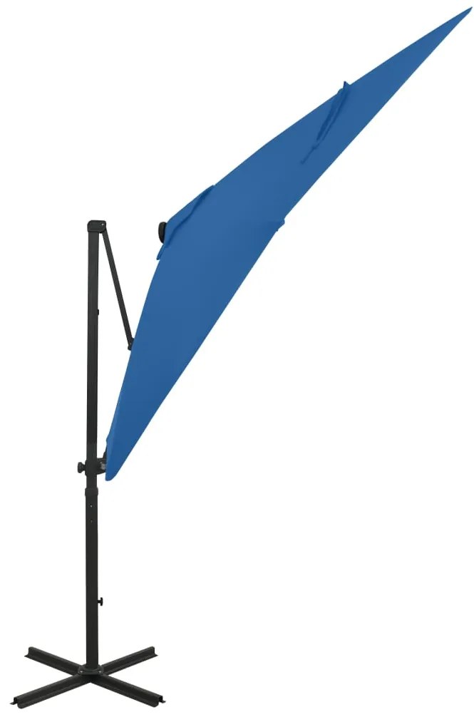 vidaXL Konzolový slunečník s tyčí a LED světly azurový 250 cm