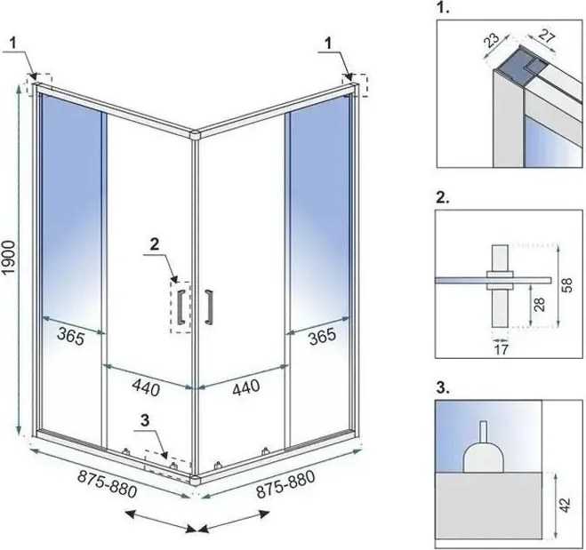 Rea, Sprchový kout REA City 90x90 Nickel Brush, REA-K6496