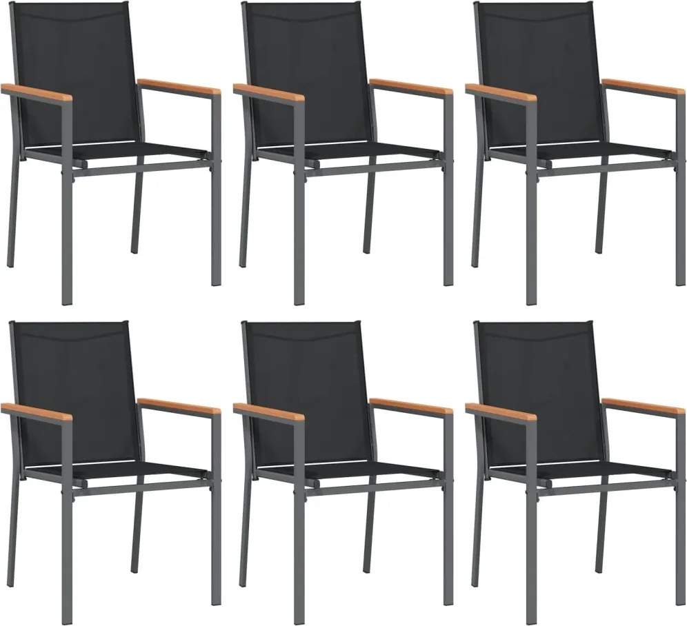 7dílný zahradní jídelní set černý textilen a ocel 3187036