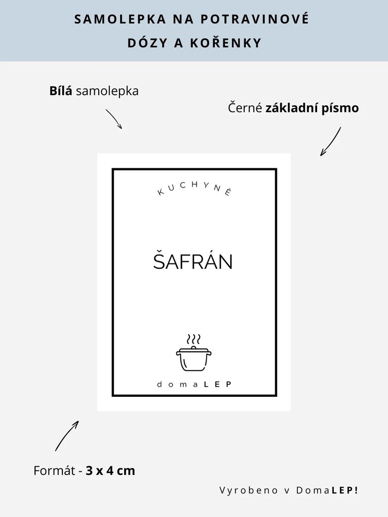 Samolepka na kořenky ŠAFRÁN bílá 3 × 4 cm základní písmo