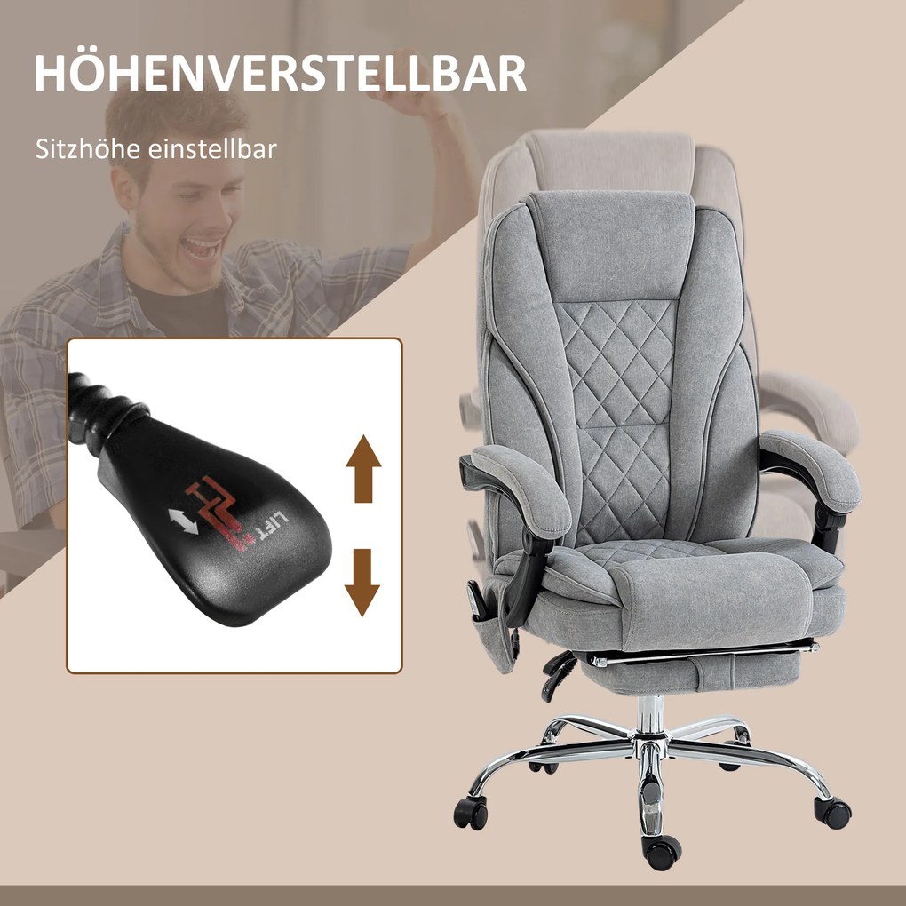 Vinsetto kancelářská židle s vibrační masáží, ergonomická kancelářská židle s funkcí sklápění a vytápěním, nastavitelná otočná židle s opěrkou na noh…