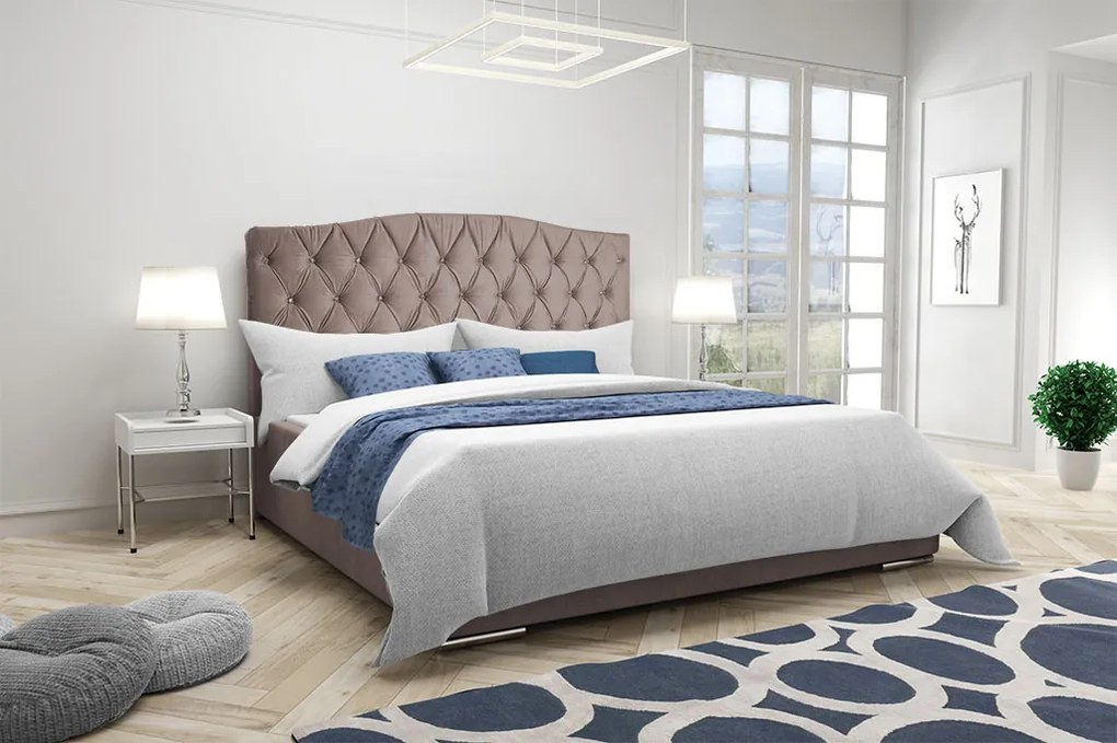 Eka Čalouněná postel Valentyn 160x200 cm Barva látky Trinity: Tmavě růžová (Trinity 2323), Úložný prostor: S dřevěným rámem úložného prostoru