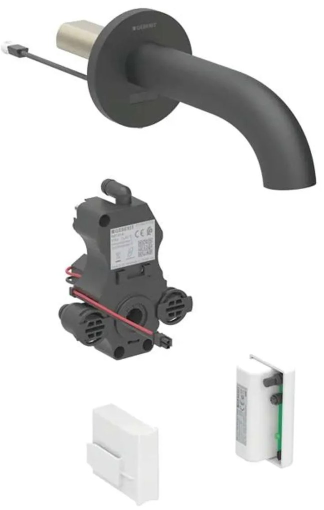 Geberit Piave - Elektronický umyvadlový ventil pod omítku, pro studenou vodu, napájení z generátoru, easy to clean, matná černá 116.265.14.1