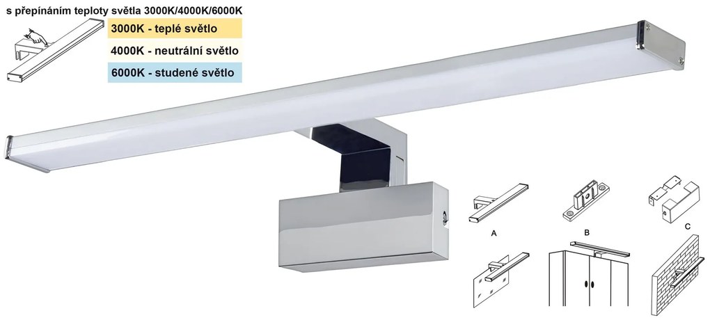 TOP LIGHT Světlo nástěnné Texas XL CCT, Stříbrná-Chrom