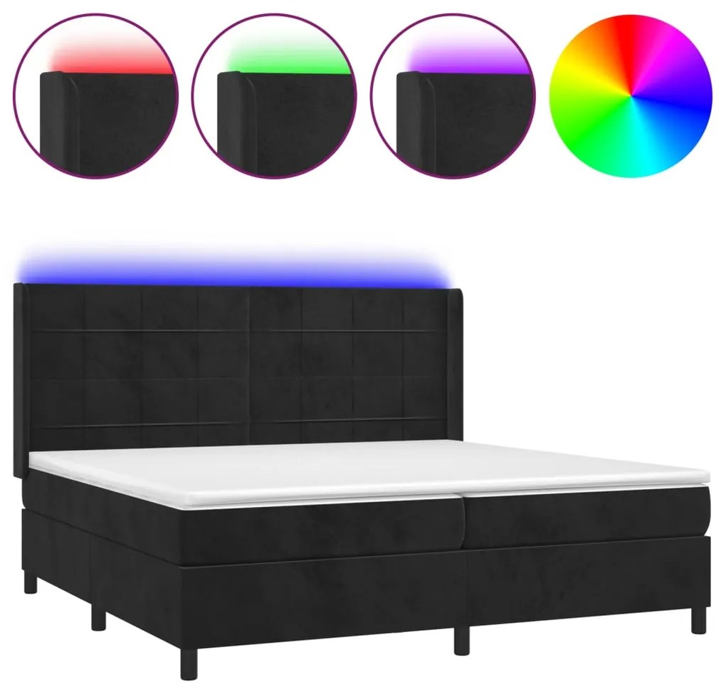 Box spring postel s matrací a LED černá 200x200 cm samet,  3139585