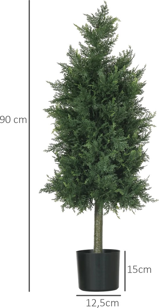 HOMCOM sada 2 umělých cedrů v květináči, výška 90 cm, jehličnan, 38L x 12,5B x 90V cm