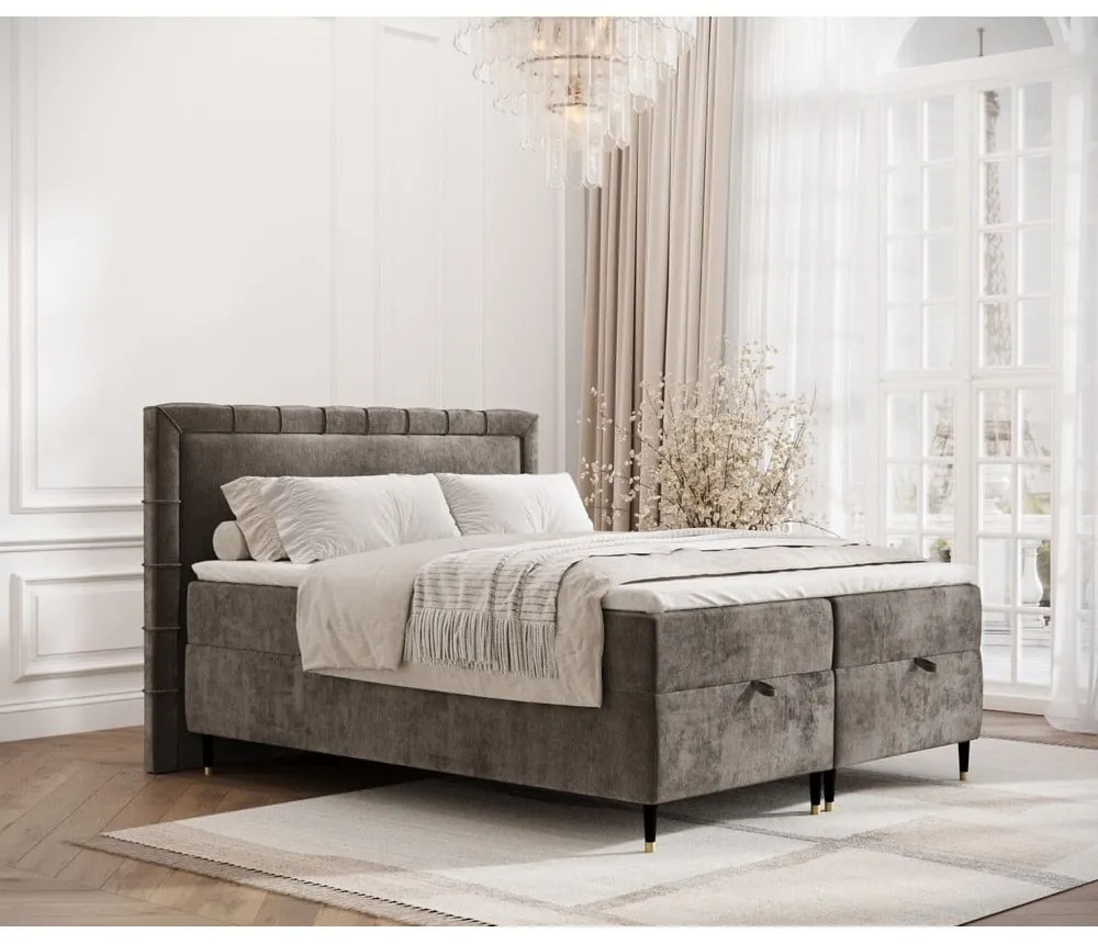 Tmavě šedá boxspring postel s úložným prostorem 200x200 cm Voyage – Maison de Rêve
