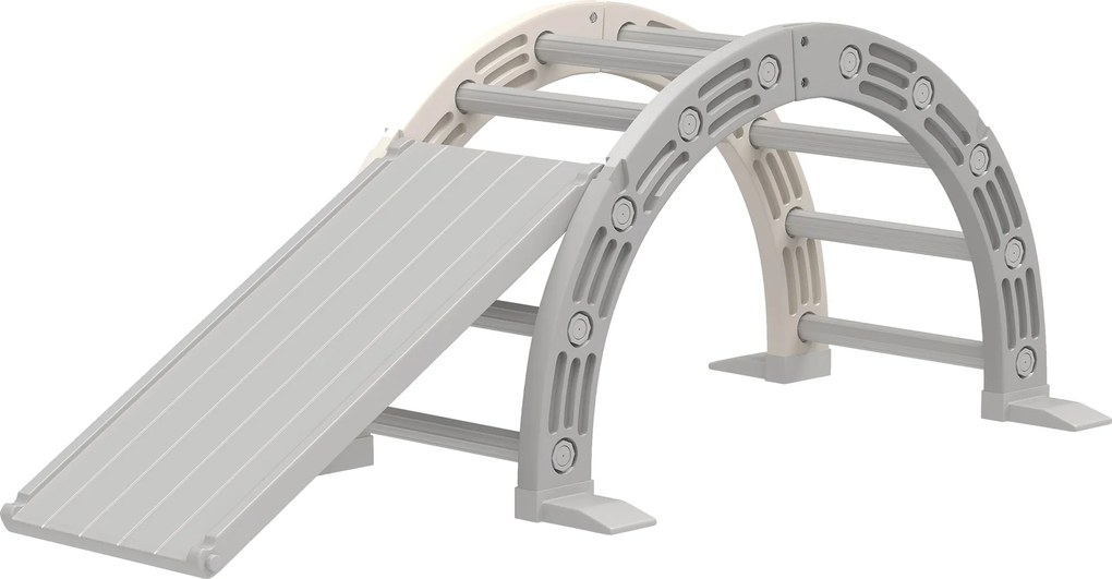 AIYAPLAY dětské lezecí zařízení pro děti od 18-48 měsíců 4v1 s lezecím obloukem, houpačkou, rampou a skluzavkou 164x70x57 cm šedá a bílá