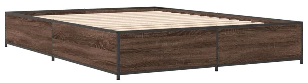 Rám postele hnědý dub 140 x 200 cm kompozitní dřevo a kov
