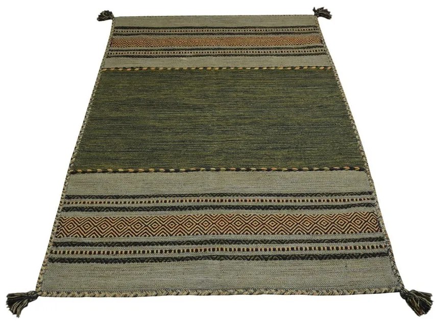 Zeleno-hnědý bavlněný koberec Webtappeti Antique Kilim, 60 x 200 cm