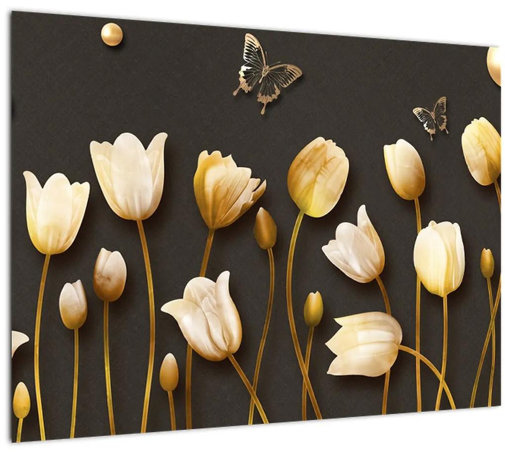 Skleněný obraz - Tulipány - abstraktní (70x50 cm)