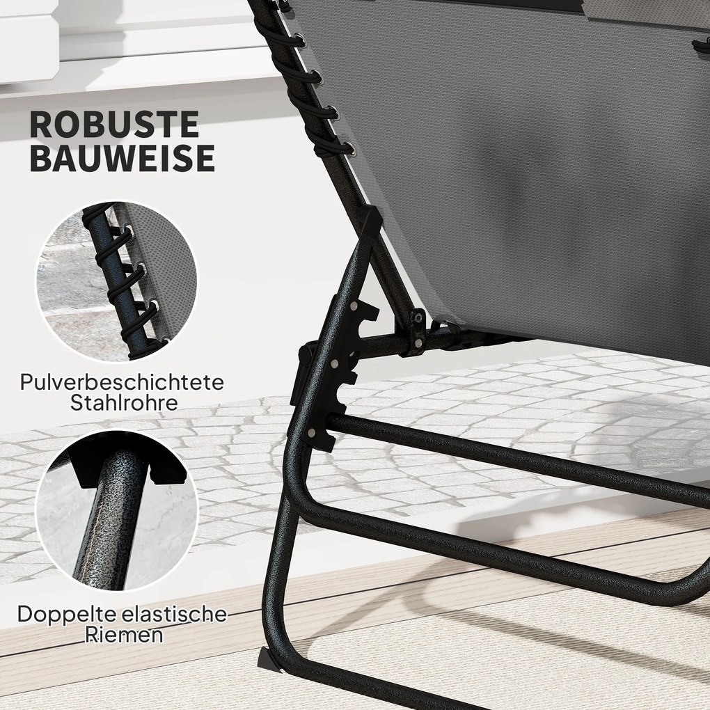 sada 2 skládacích lehátek Zahradní lehátko s polštářem pod hlavu 5polohové výškově nastavitelné opěradlo Boční kapsa Tmavě šedá barva