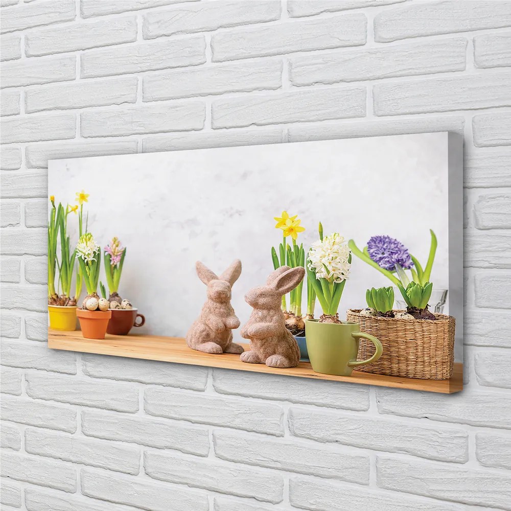 Obrazy na plátně květiny králíci 140x70 cm