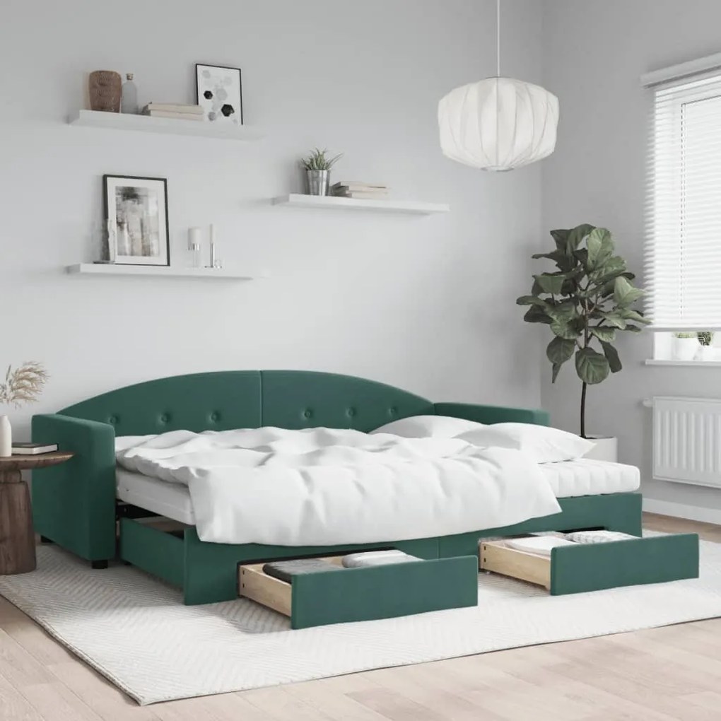 Válenda s přistýlkou a zásuvkami tmavě zelená 80 x 200 cm samet 3197368