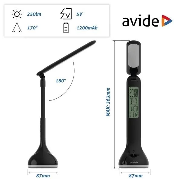 Nabíjecí stmívatelná LED stolní lampa s diplejem 4W 250lm denní světlo RGB podstavec černá