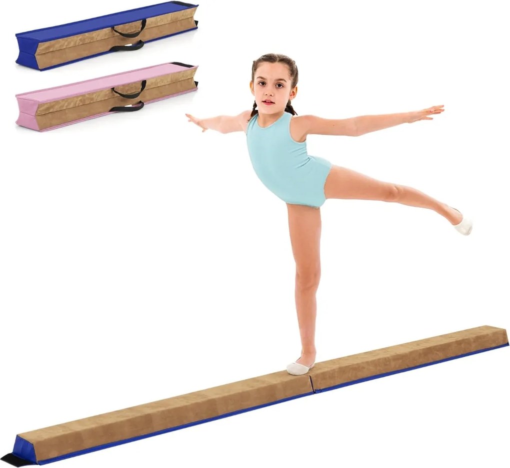 Costway 240 cm dětská balanční kladina s rukojetí a semišovým potahem skládací