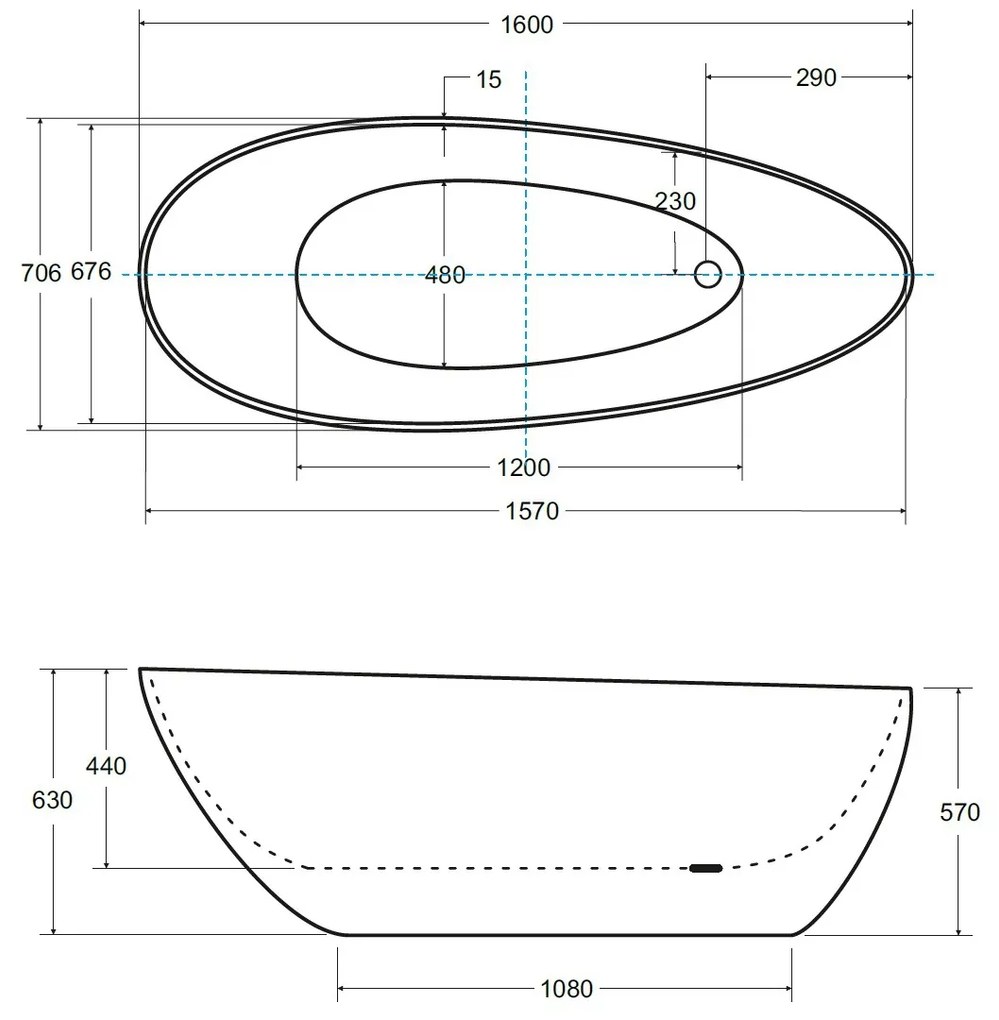 Besco Goya Black&White MAT volně stojící vana, litý mramor Délka vany: 140cm