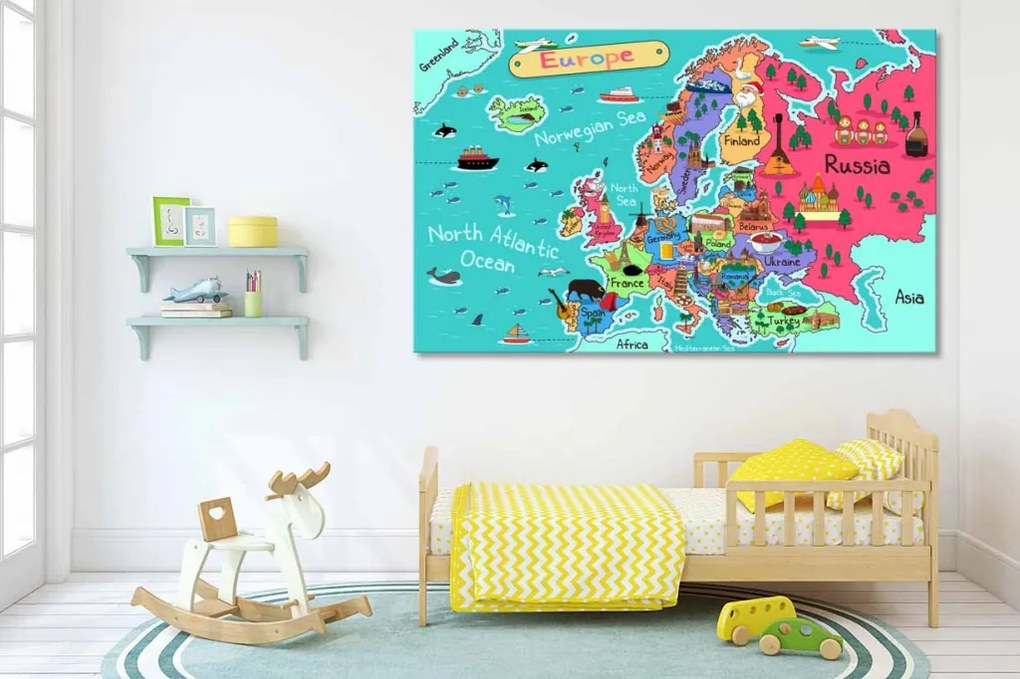 Malvis ® Dětský obraz Mapa Evropa Velikost: obdélník - 100x60 cm