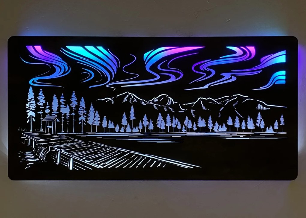 Li-Go "Polární záře" světelný obraz RGBW s baterií 120x60cm provedení povrchu: dub světlý