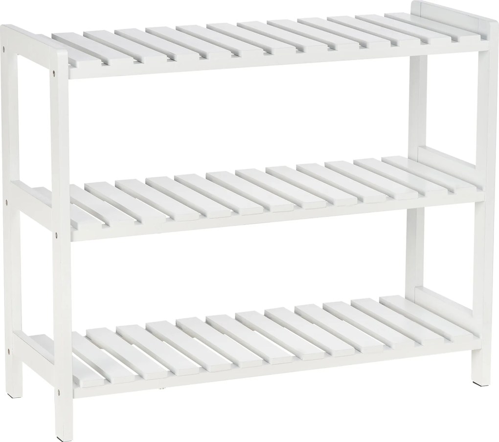 HOMCOM Dřevěná Botník 3-patrový Regál na Boty pro 9 Párů do Předsíně 70x26x57.5 cm Bílý | Aosom