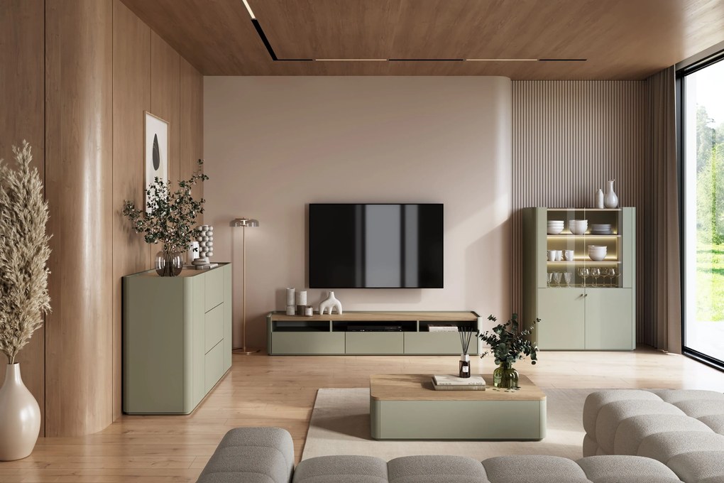 Komoda Elivo 150 cm - eukalyptus / dub baltic dune