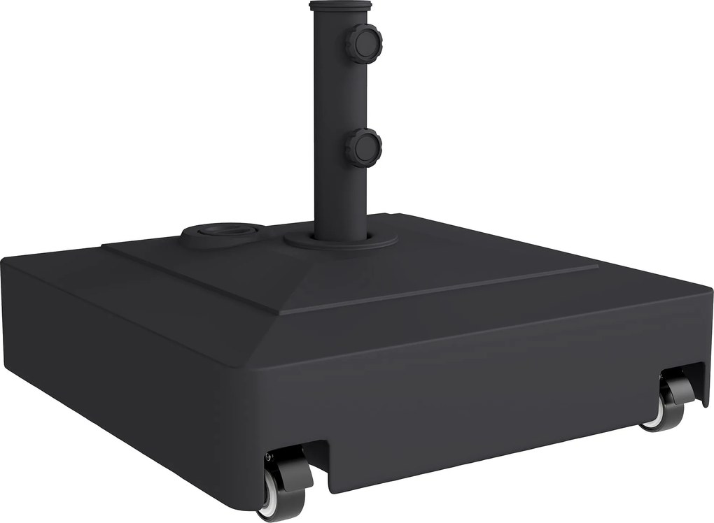 Outsunny čtvercový stojan na slunečník s kolečky – HDPE, plnitelný, pro tyče Ø35/38/48 mm, černý | Aosom