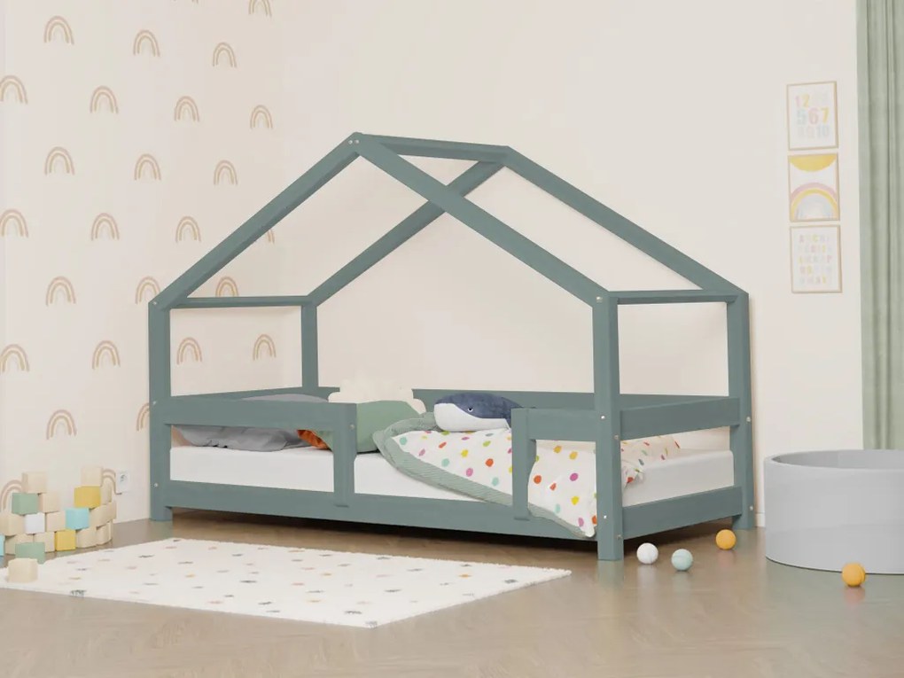 Benlemi Dětská domečková postel LUCKY s pevnou bočnicí Barva: Námořnická modrá, Rozměr: 120 x 200 cm