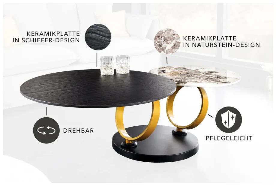 Massive home | Konferenční stolek DANCING RINGS GOLD otočný