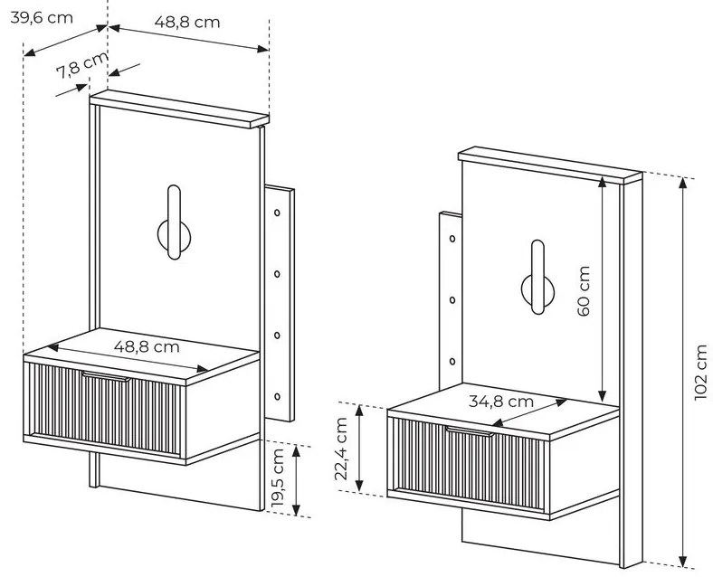 Set 2x noční stolek BRENT - dub baltic / černý + LED osvětlení ZDARMA